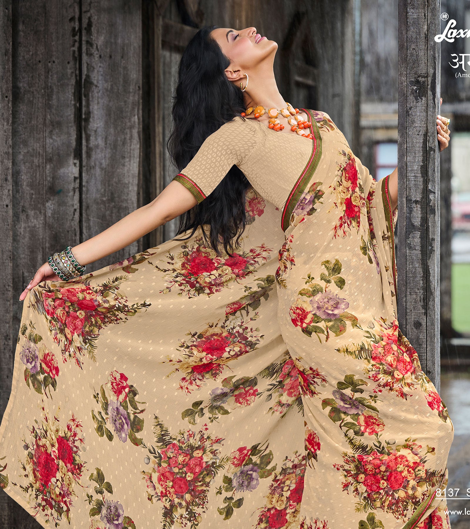 Buy Now Laxmipati Amchoor 8137 Georgette Butti Chikoo Saree
