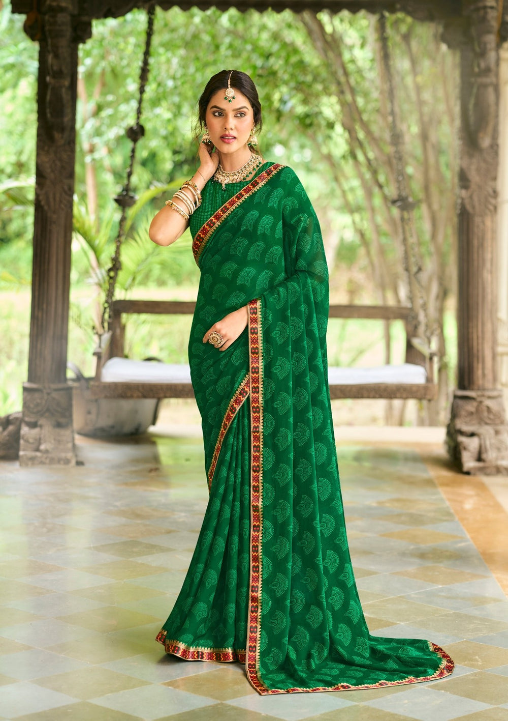 Mehndi Sarees for Mehndi Function in Green Shades