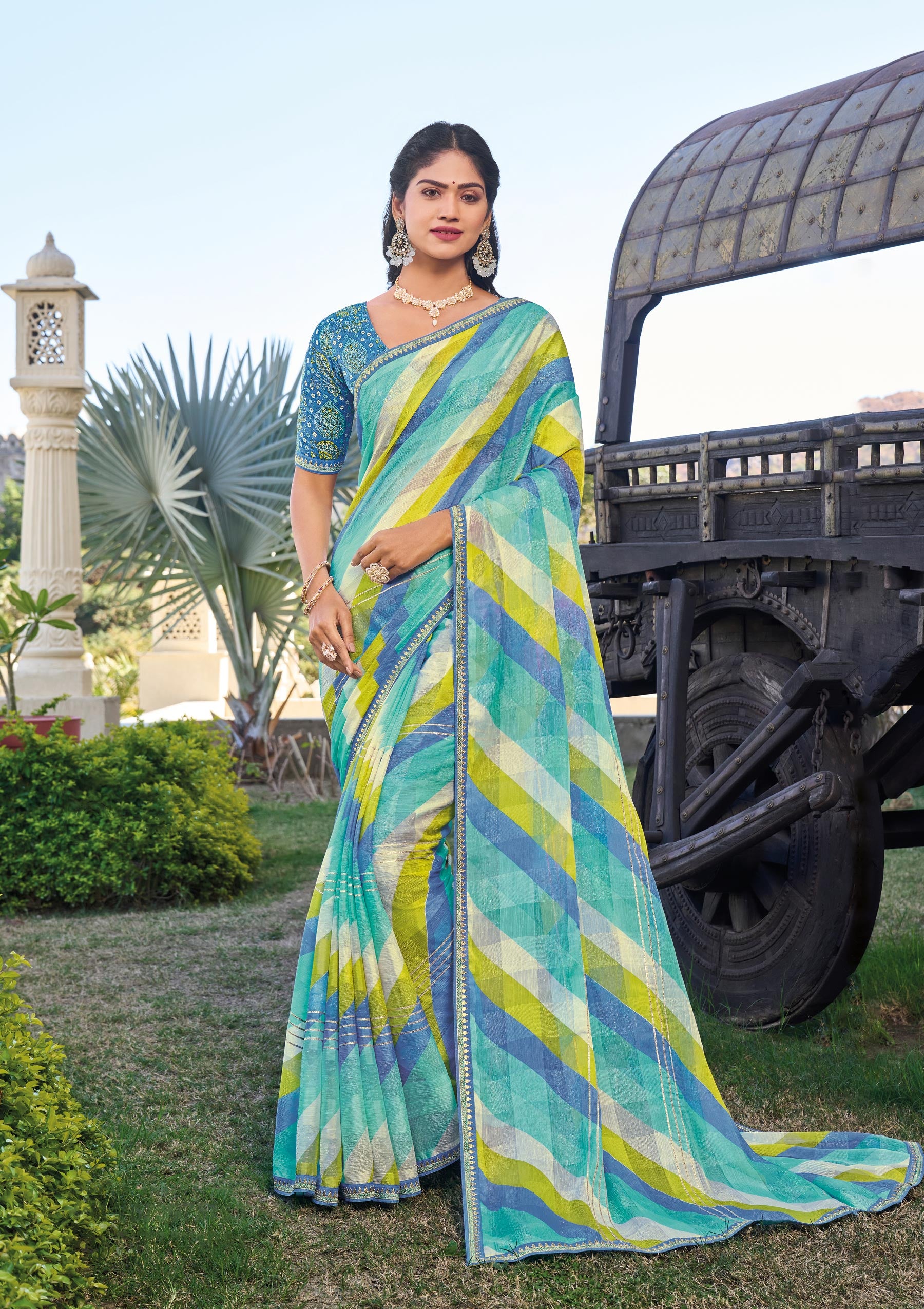 Multicolor Striped Chiffon Saree – Soft, Flowing & Stylish - Rang Panc